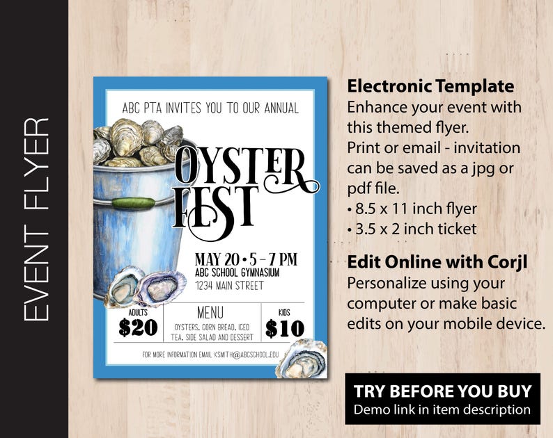 Editable Oyster Fest Night Flyer | Custom Oyster Dinner Event ...