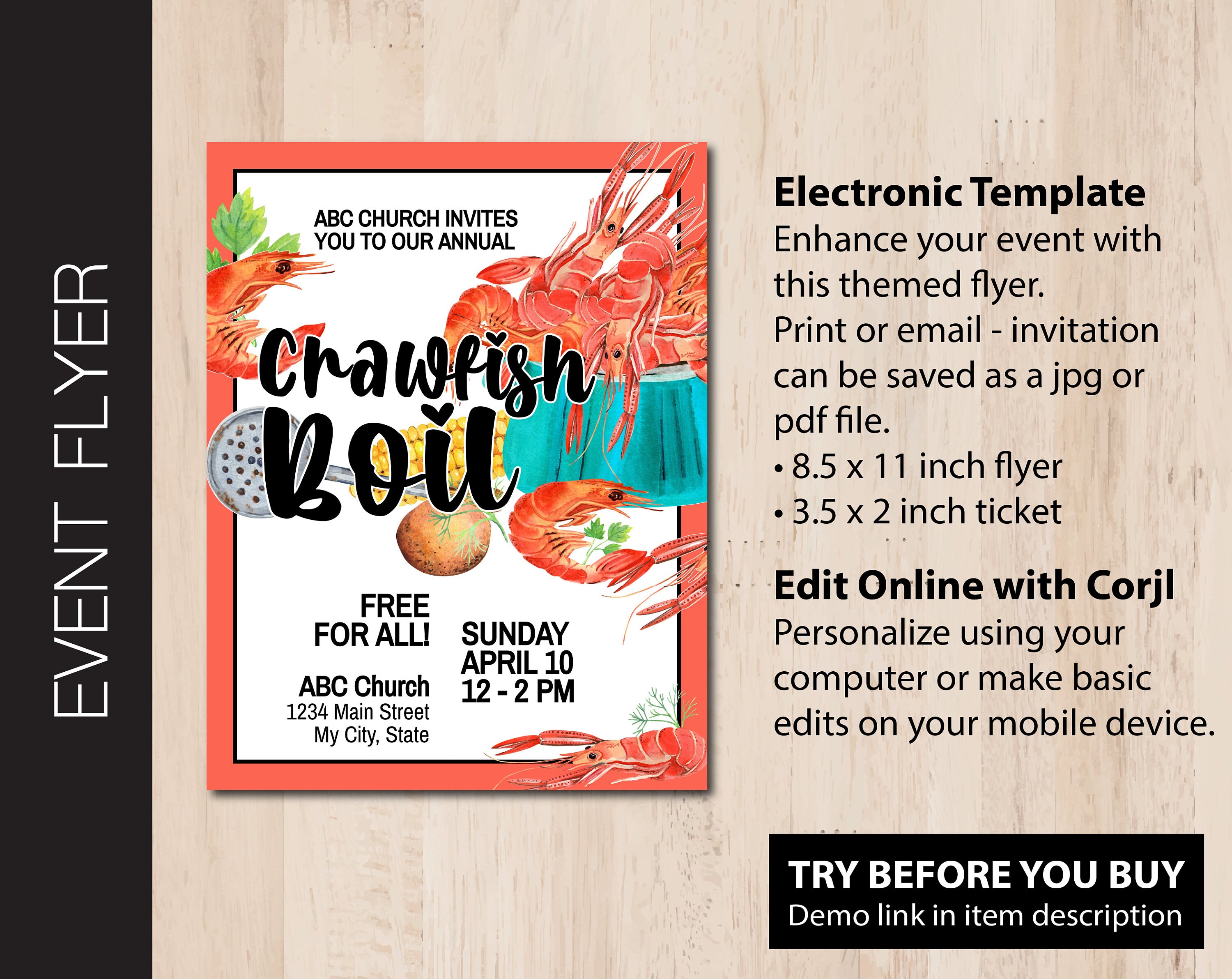 Editable Crawfish Boil Fundraiser Flyer | Custom Crawfish Boil Event ...