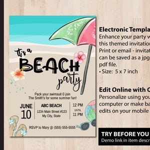 Editable BEACH Party Invitation | Bonfire | Summer Fun | Beach ...