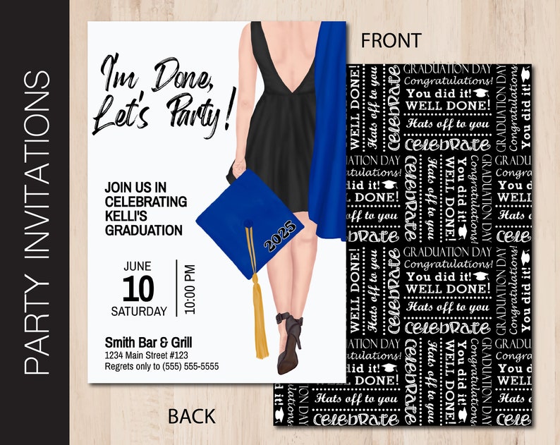 Editable GRADUATION Party Invitation Light Skin Tone | Grad Celebration ...