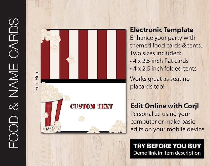 Editable MOVIE NIGHT Party Food Label Tents | Party Food Placards ...