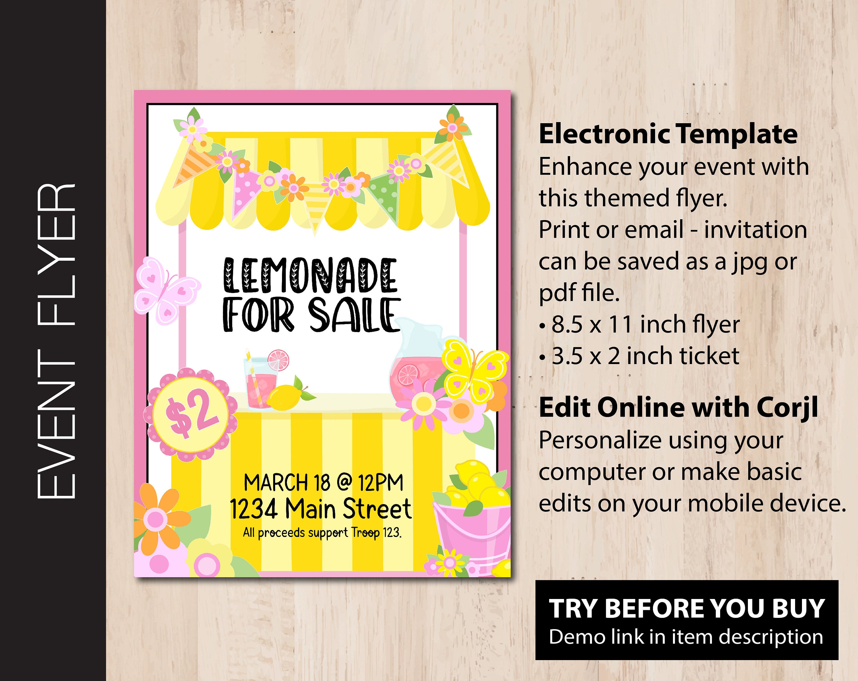 Editable Lemonade Stand Event Flyer | Custom Kids' Fundraiser Poster ...