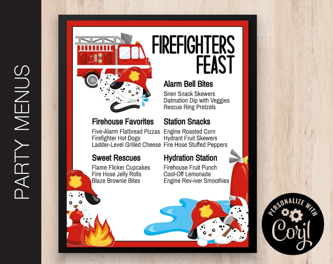 Editable FIRE TRUCK Party Menu | Food Menu | Drink Sign | Concessions ...