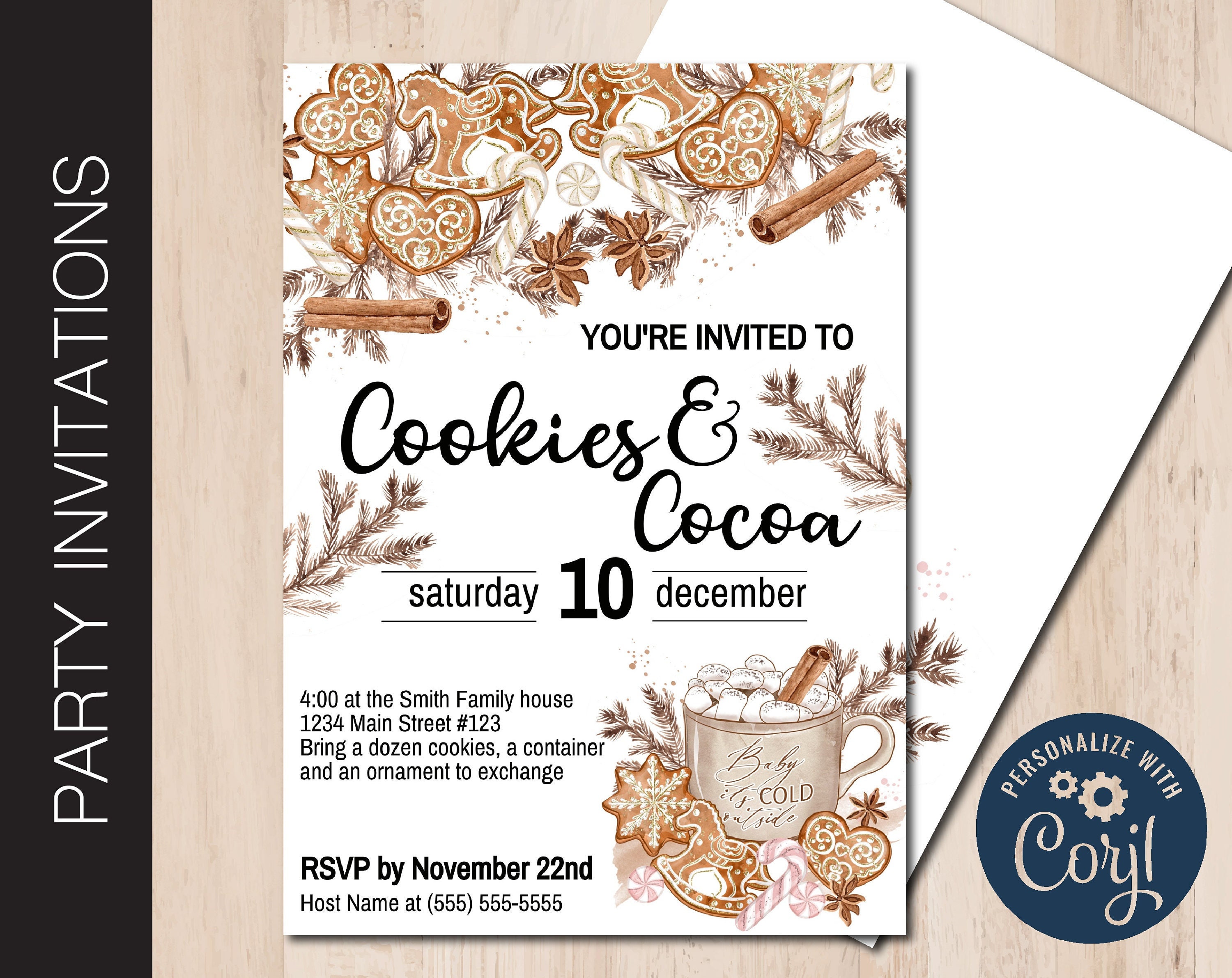 Editable COOKIES & COCOA Party Invitation Christmas Party Holiday ...