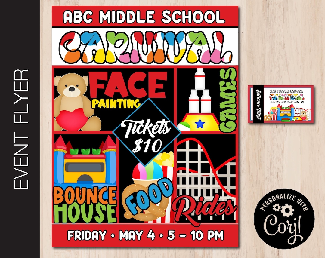 Editable Carnival Fundraiser Flyer | Carnival Poster Event Invitation ...