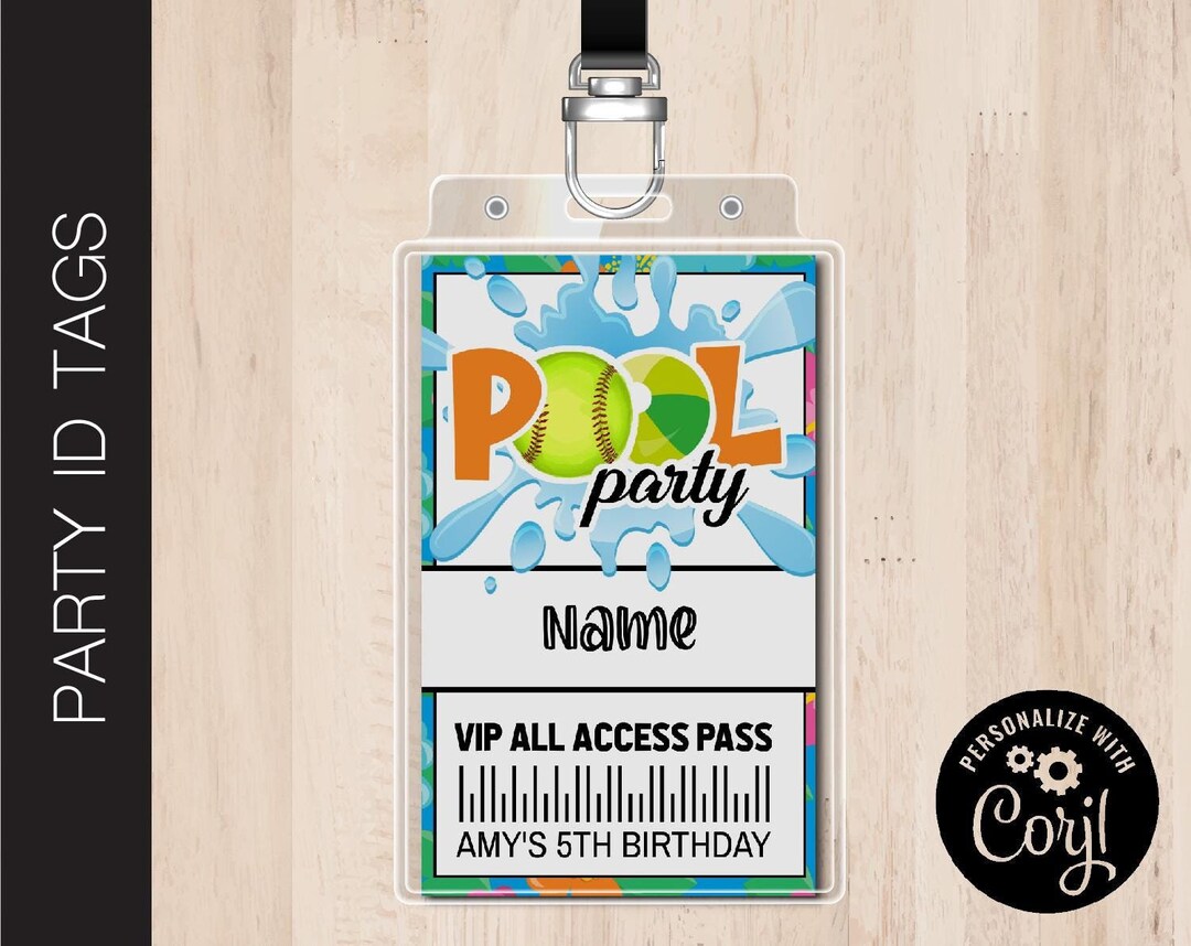 Editable SOFTBALL Party ID Tag | Vip All Access Pass | ID Badge | Name ...