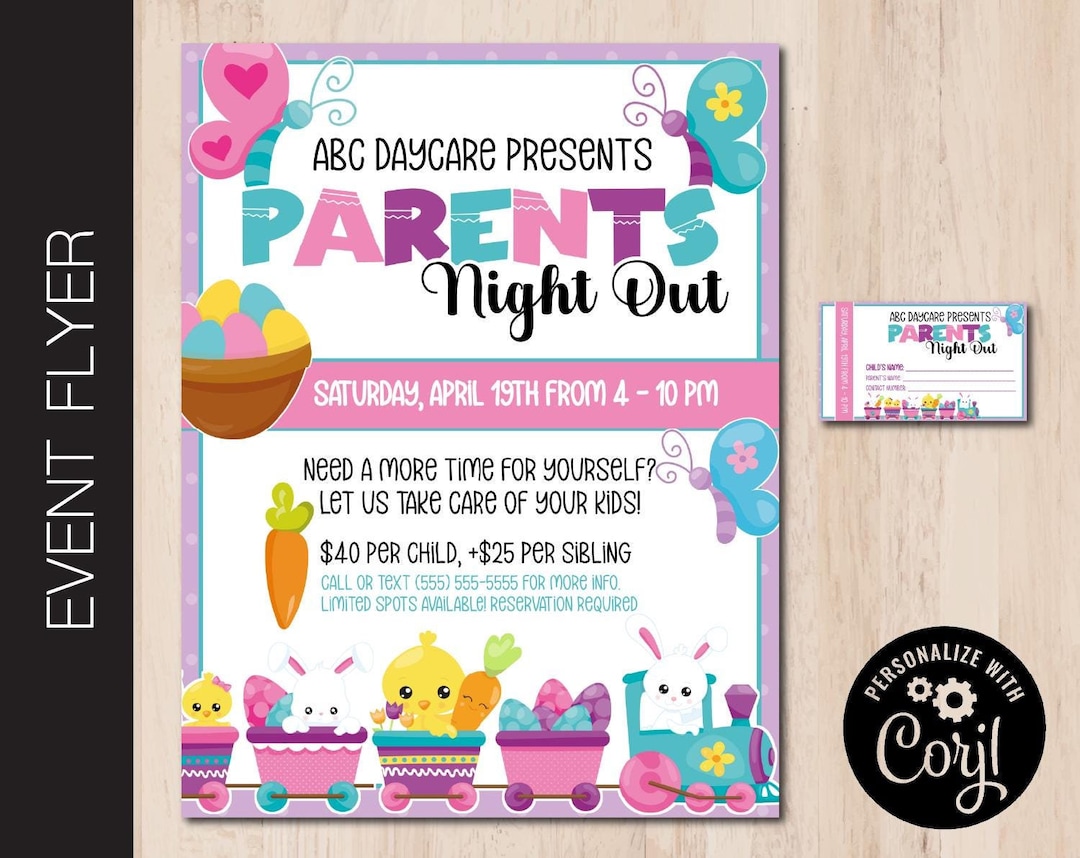 Editable Parent Night Out Flyer | Custom Date Night Poster Event Invite ...