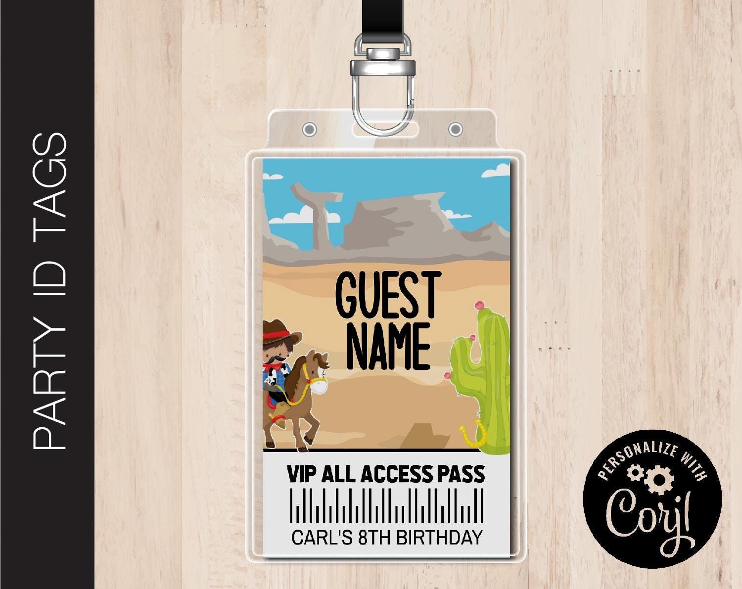 Editable RODEO Party ID Tag | Vip All Access Pass | ID Badge | Name Tag ...
