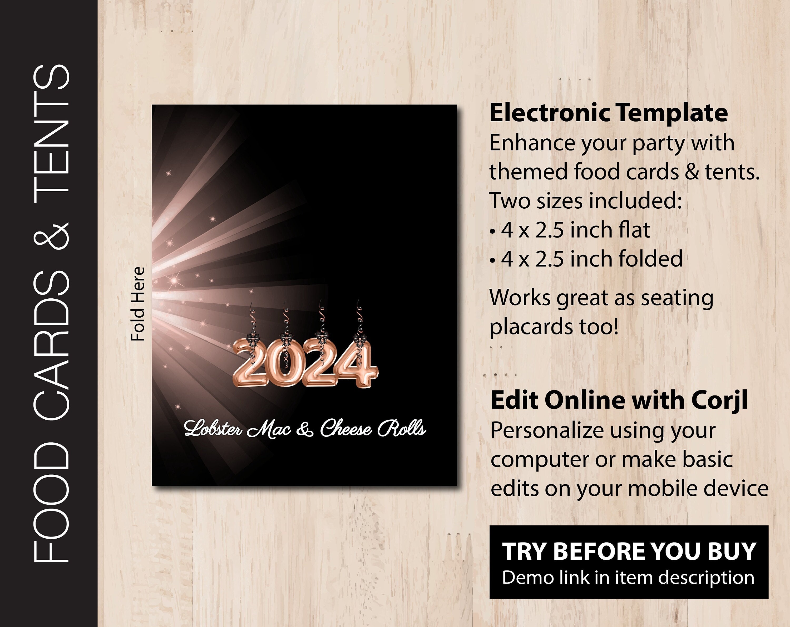 Editable NEW YEARS Eve Party Food Label Tents | NYE Party Seating ...