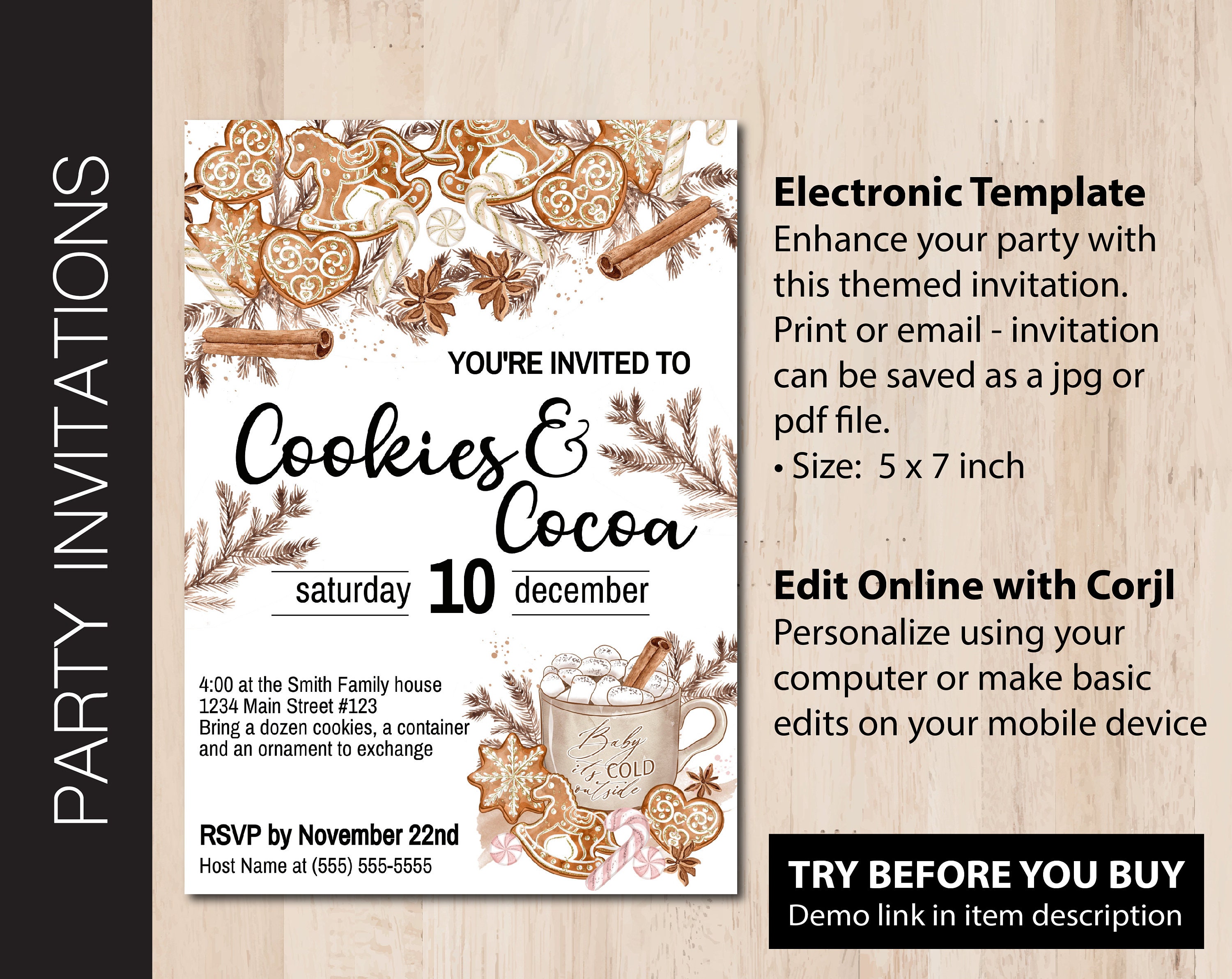 Editable COOKIES & COCOA Party Invitation | Christmas Party | Holiday ...