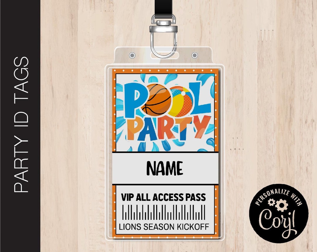 Editable BASKETBALL Party ID Tag | Vip All Access Pass | ID Badge ...