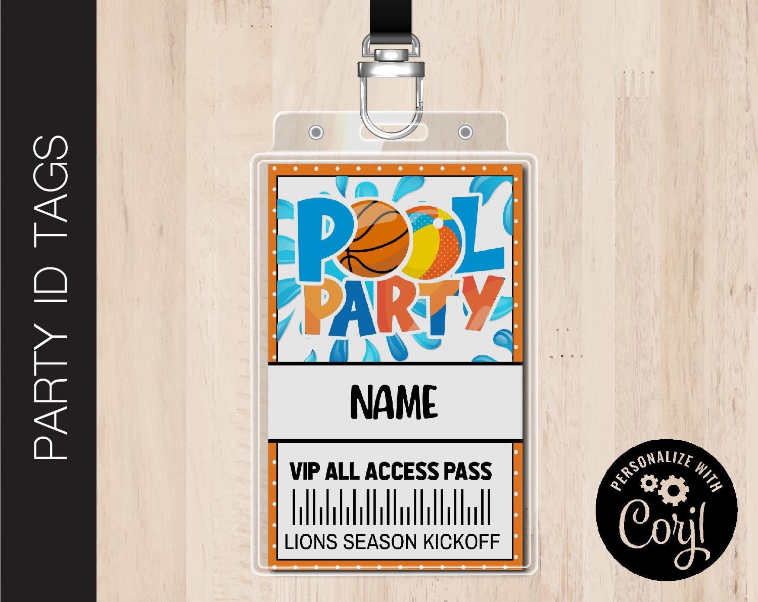 Editable BASKETBALL Party ID Tag | Vip All Access Pass | ID Badge ...