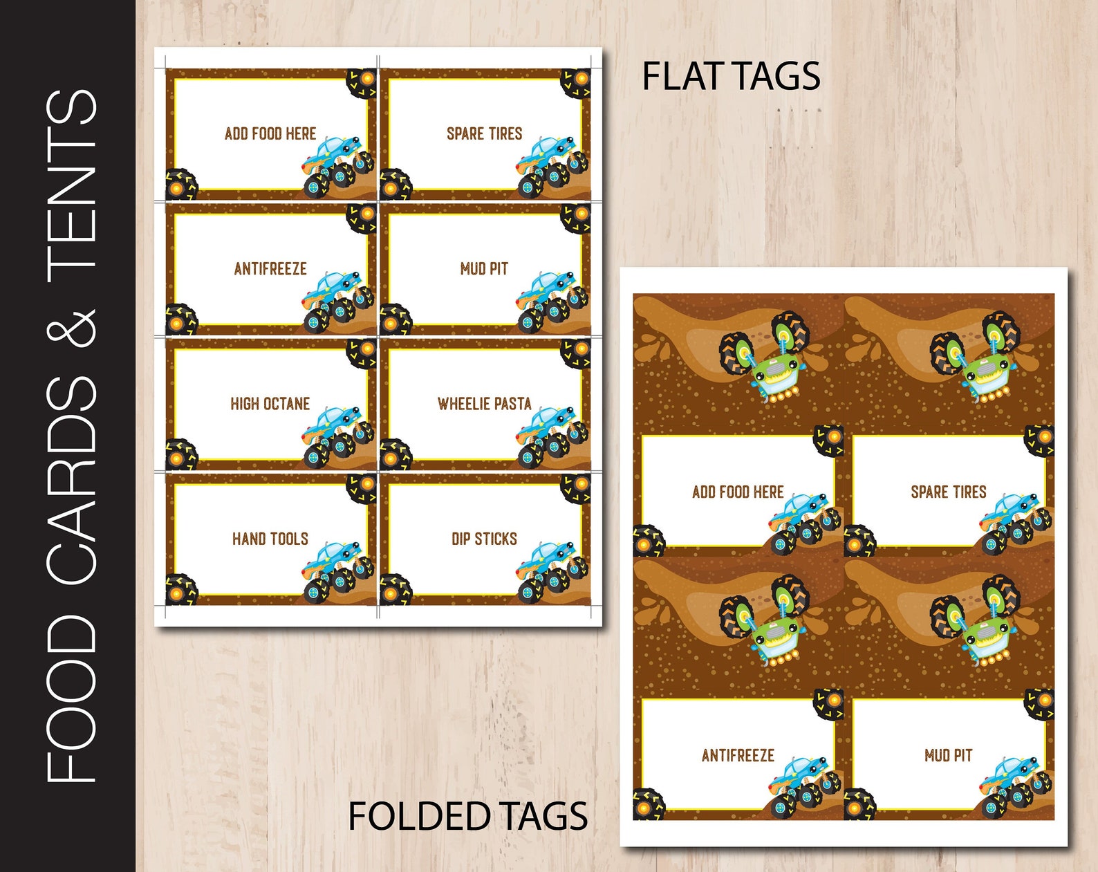 Editable MONSTER TRUCK Party Food Label Tents | Party Food Placards ...