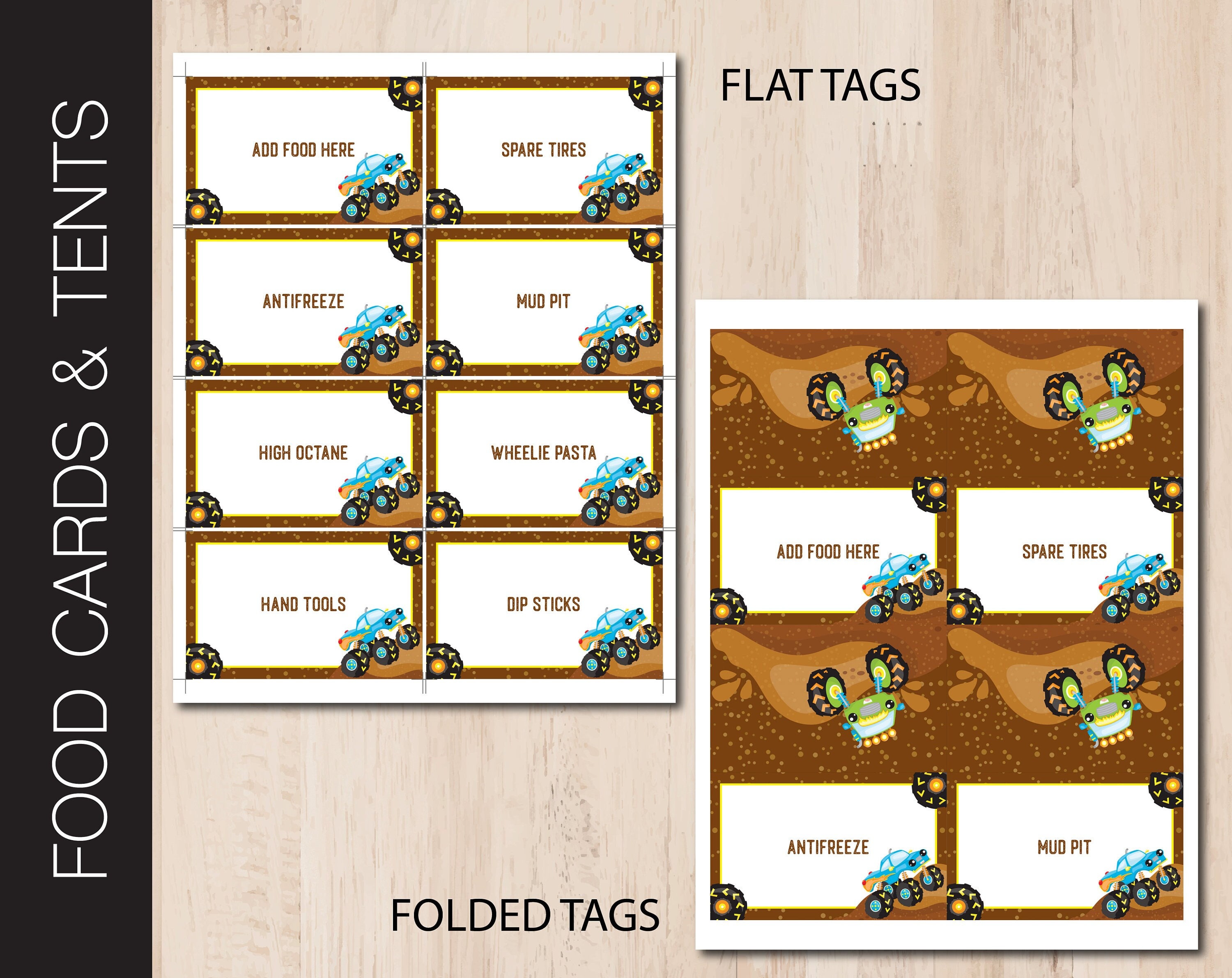 Editable MONSTER TRUCK Party Food Label Tents | Party Food Placards ...