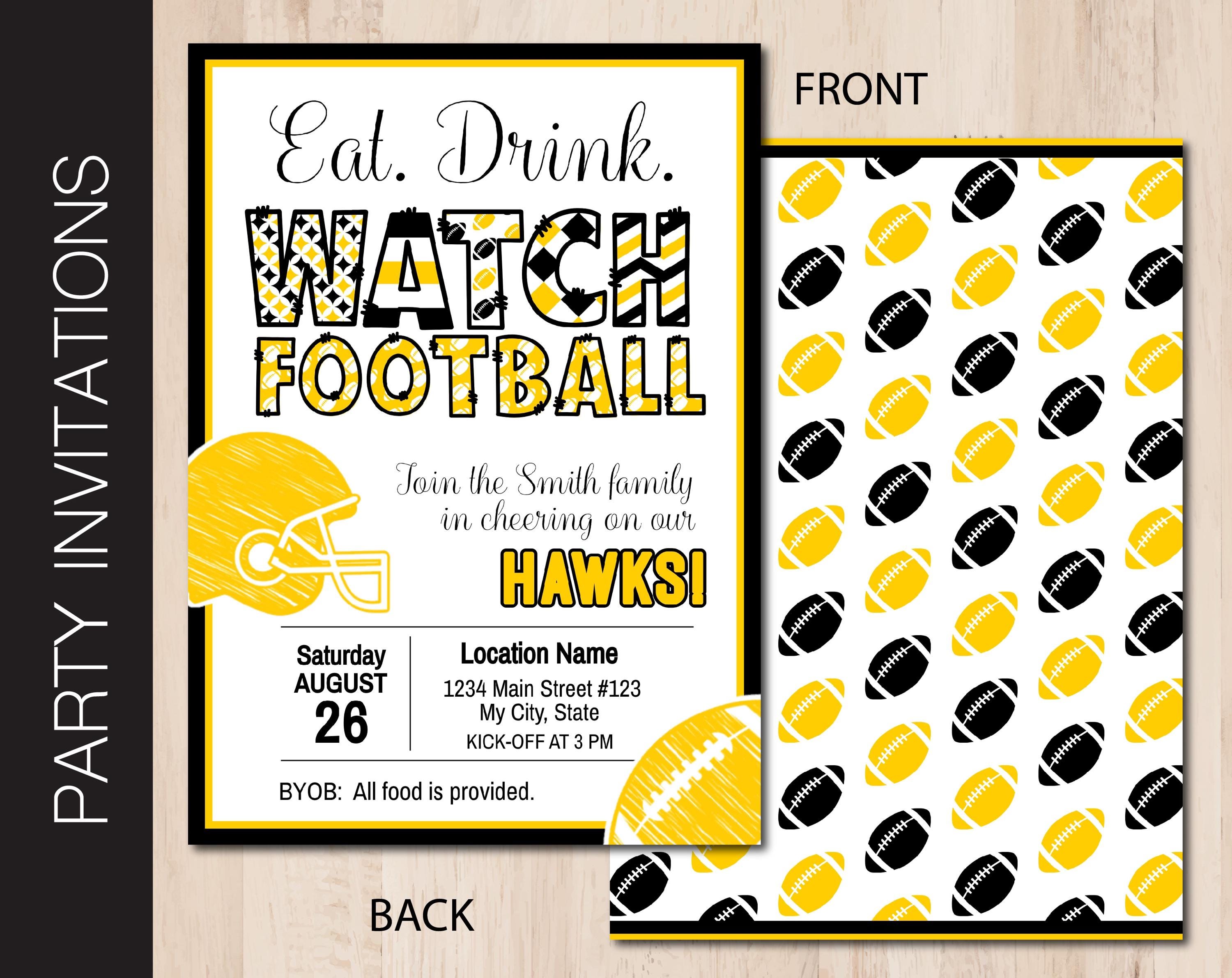 Editable FOOTBALL WATCH Party Invitation | Black & Gold Game Day ...