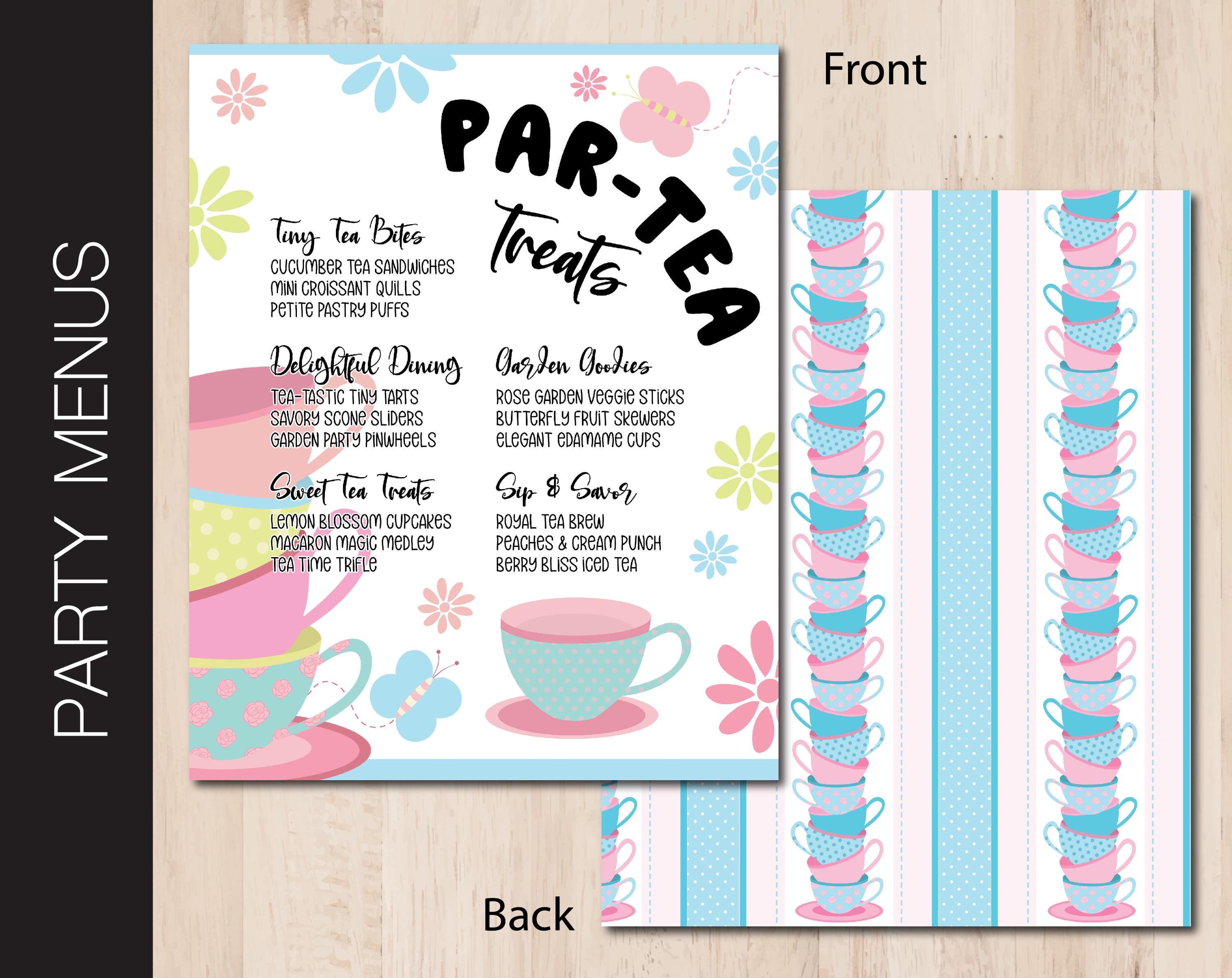 Editable PAR-TEA Party Menu | Tea Party Food Menu | High Tea Menu | Kid ...