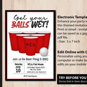 Editable BEER PONG BBQ Party Invitation | Fraternity Party | Men ...