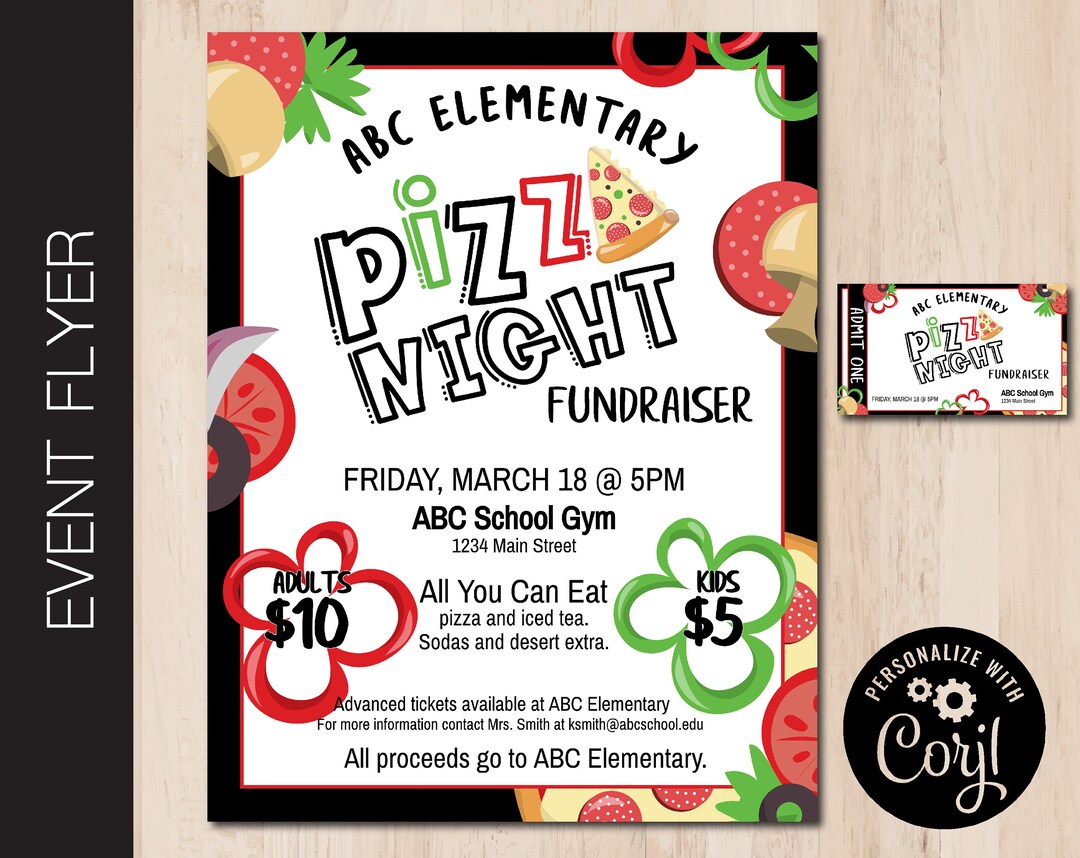 Editable Pizza Night Fundraiser Flyer Custom Pizza Night Poster Event ...