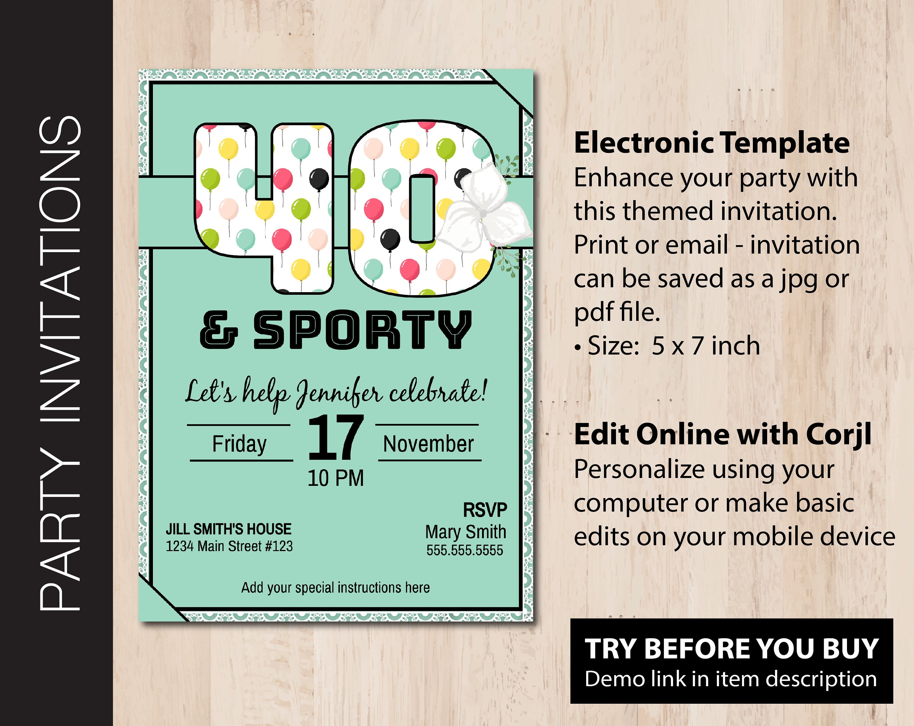 Editable 40 & SPORTY BIRTHDAY Party Invitation | Girls Night Out ...