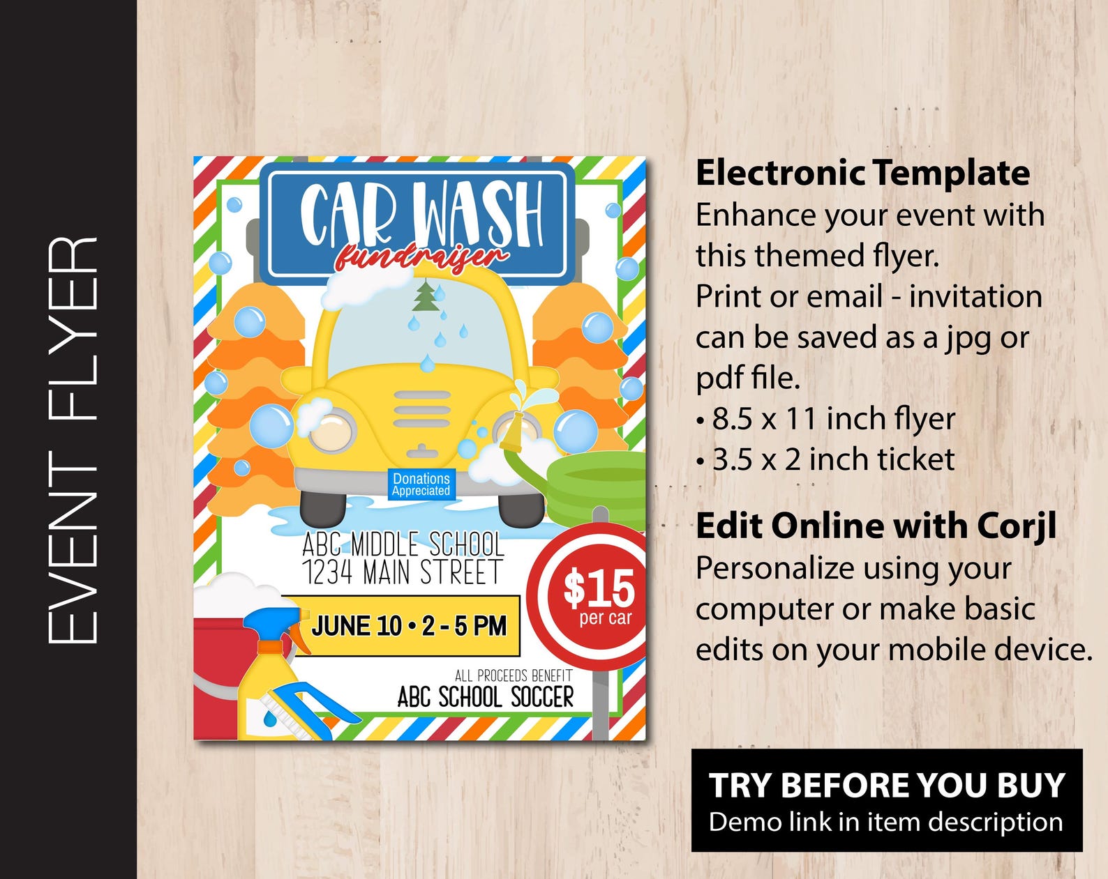 Editable Car Wash Fundraiser Flyer | Custom Car Wash Poster Event ...
