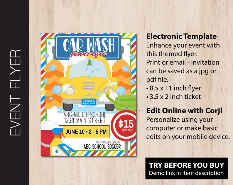 Editable Car Wash Fundraiser Flyer Custom Car Wash Poster Event ...