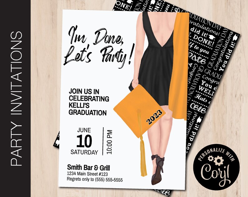 Editable GRADUATION Party Invitation Light Skin Tone | Grad Celebration ...