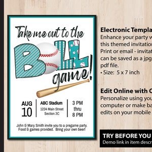 Editable TAILGATE Party Invitation | Game Day | Baseball Invite | Teal ...