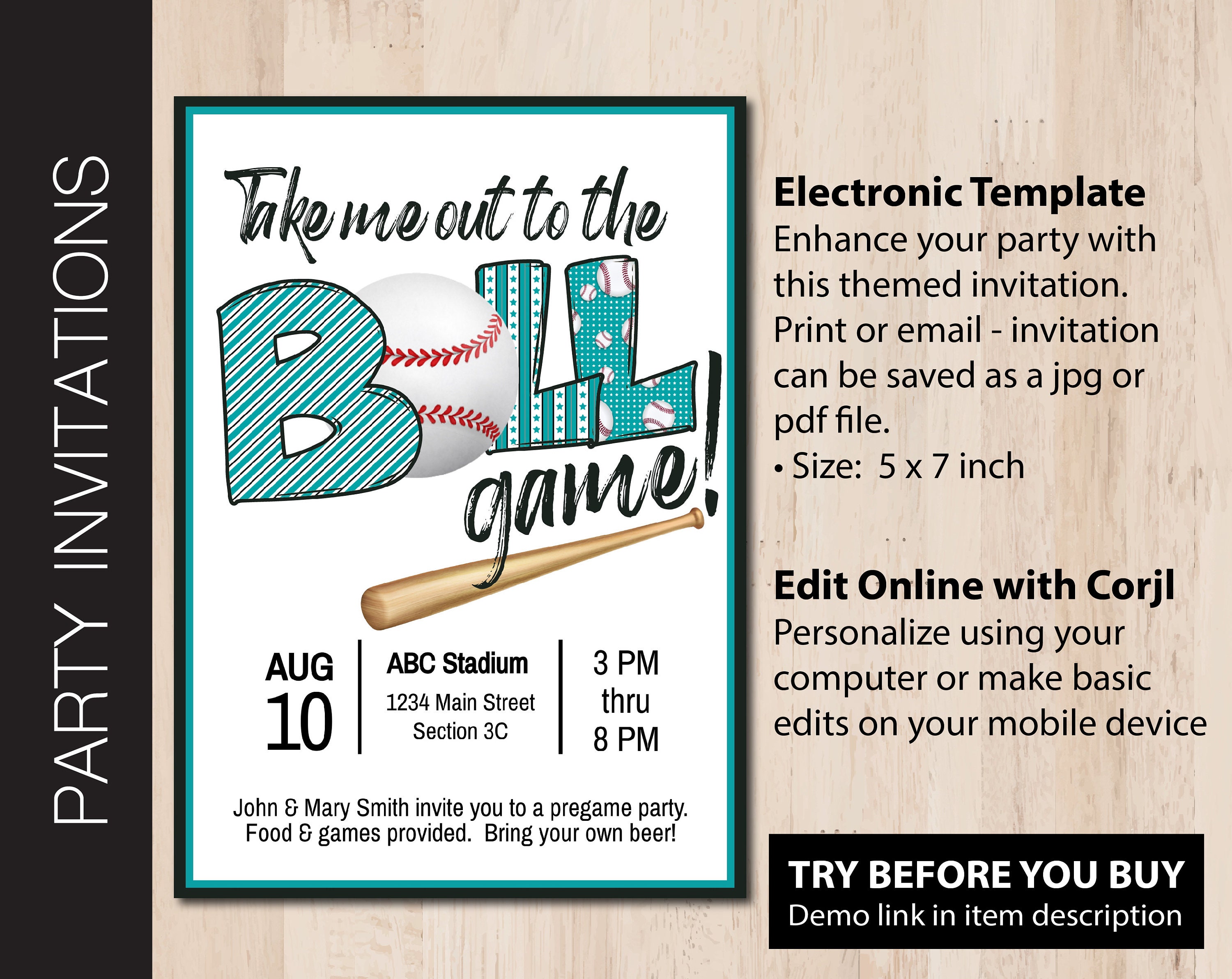 Editable TAILGATE Party Invitation | Game Day | Baseball Invite | Teal ...