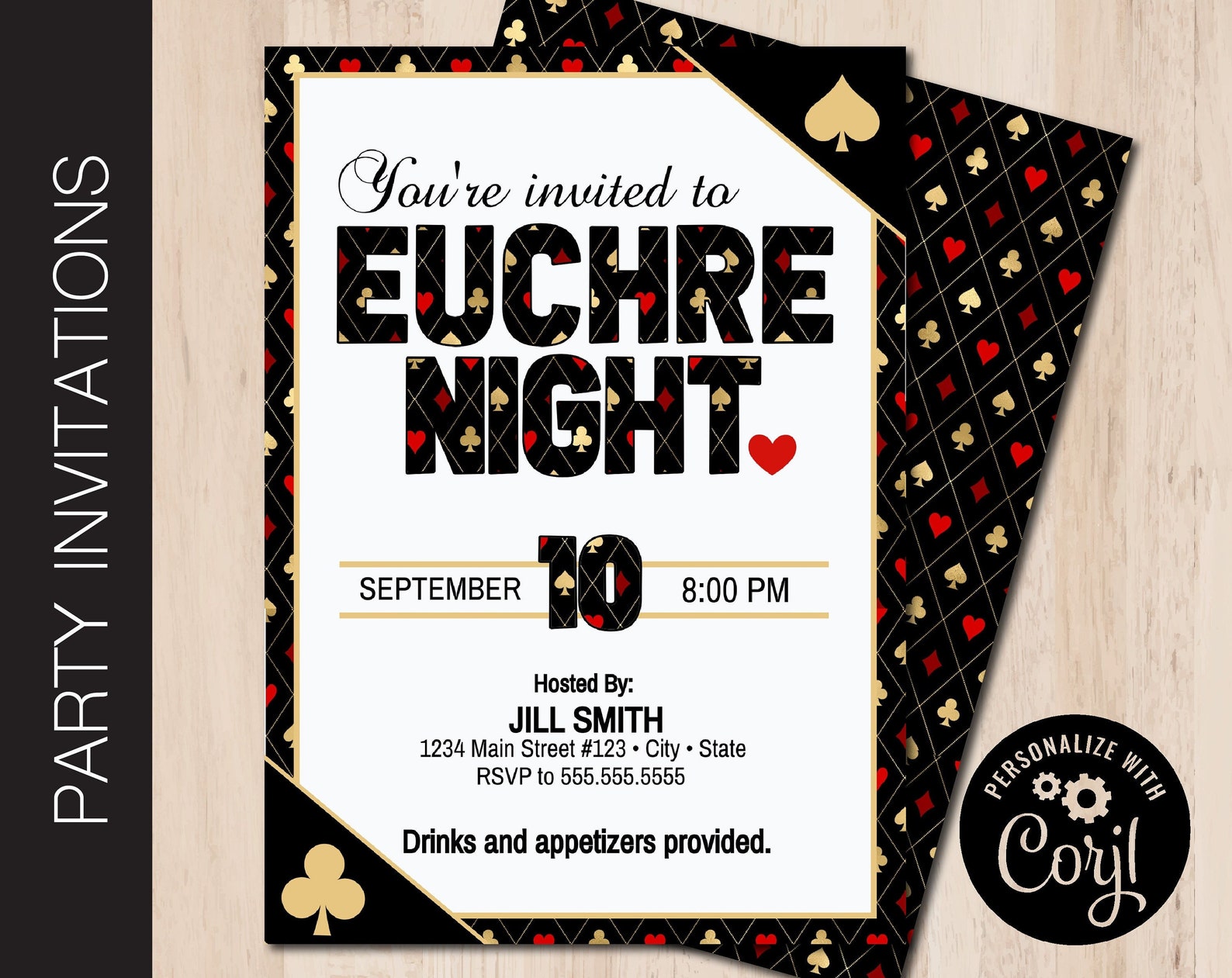 Editable EUCHRE NIGHT Party Invitation | Euchre Party | Card Night ...