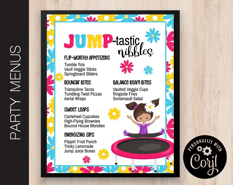 Editable JUMP Party Menu | Food Menu | Drink Sign | Concessions | Kid ...