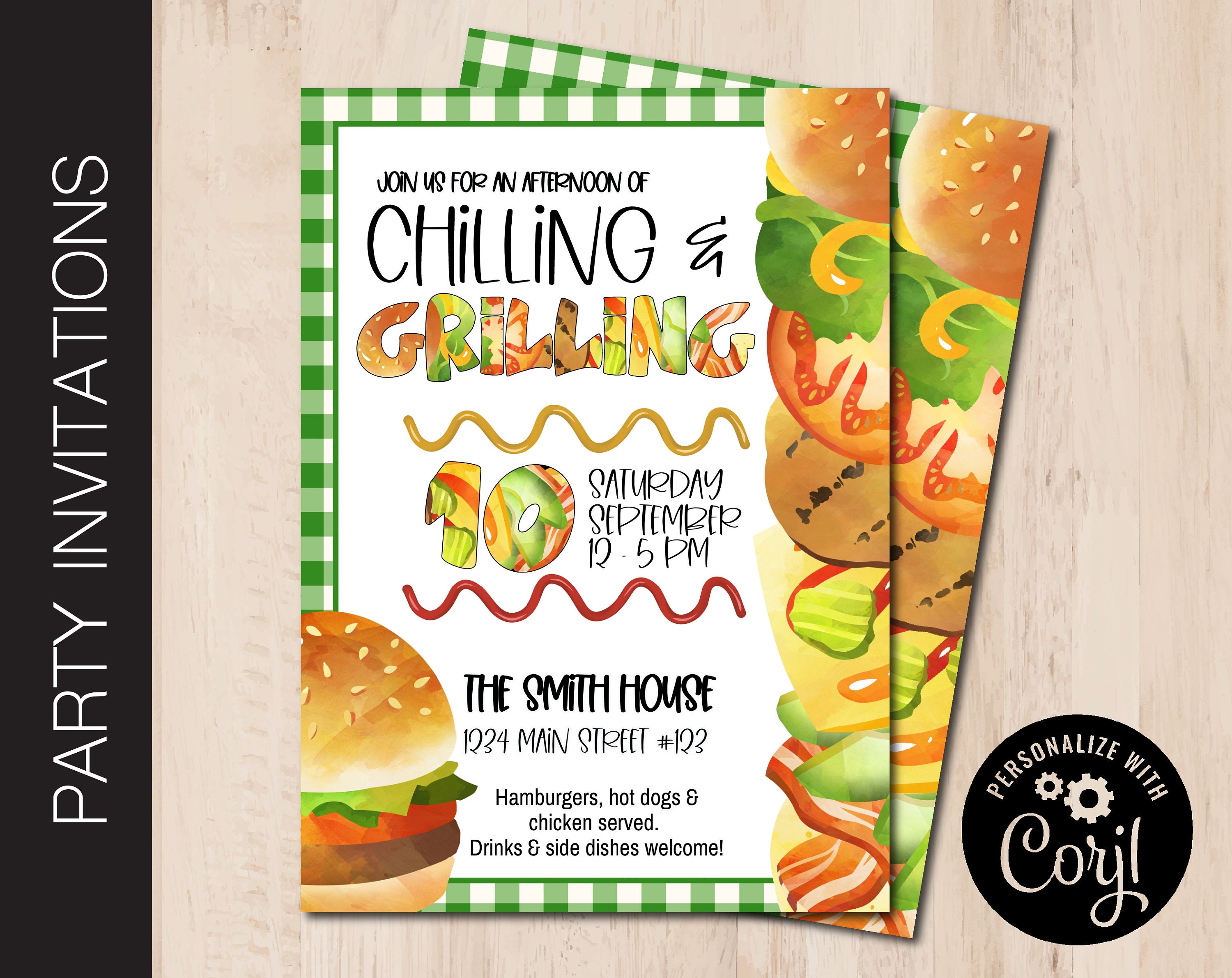 Editable GRILL & CHILL Party Invitation Barbecue Party Cook Out Invite ...