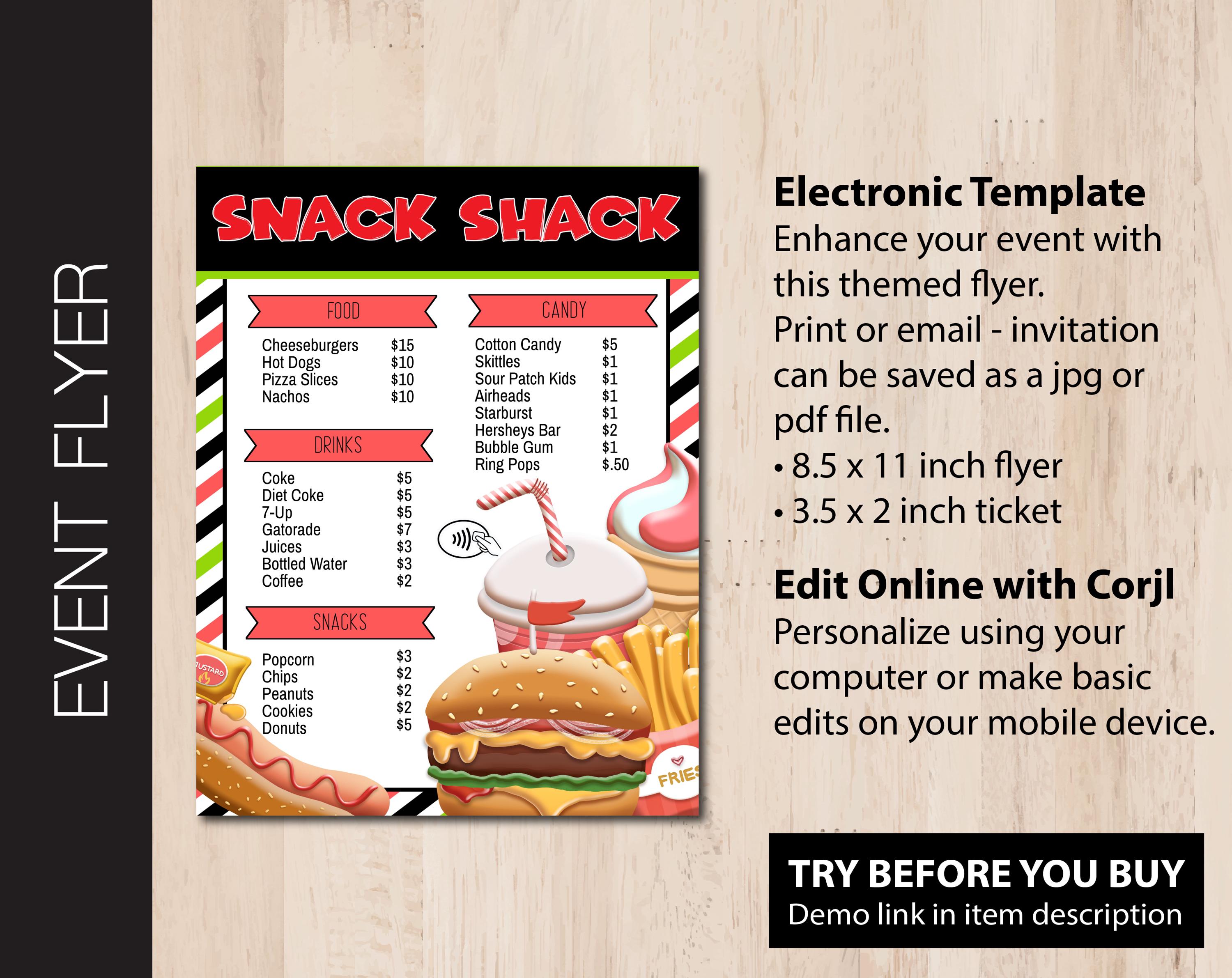 Editable Concessions Stand Flyer | Snack Stand Menu | Food Stand Flyer ...