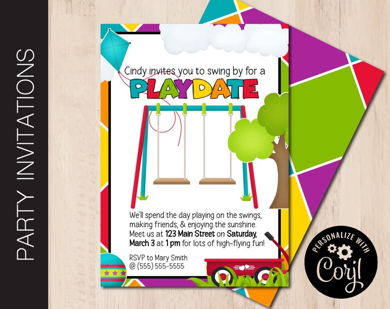 Editable SWING by PLAYDATE Invitation | Kids Get Together | Playtime ...