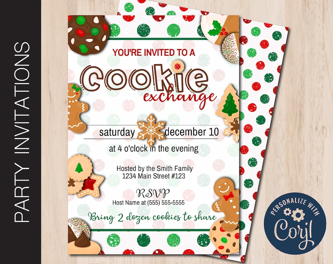 Editable COOKIE EXCHANGE Party Invitation Christmas Party Holiday ...