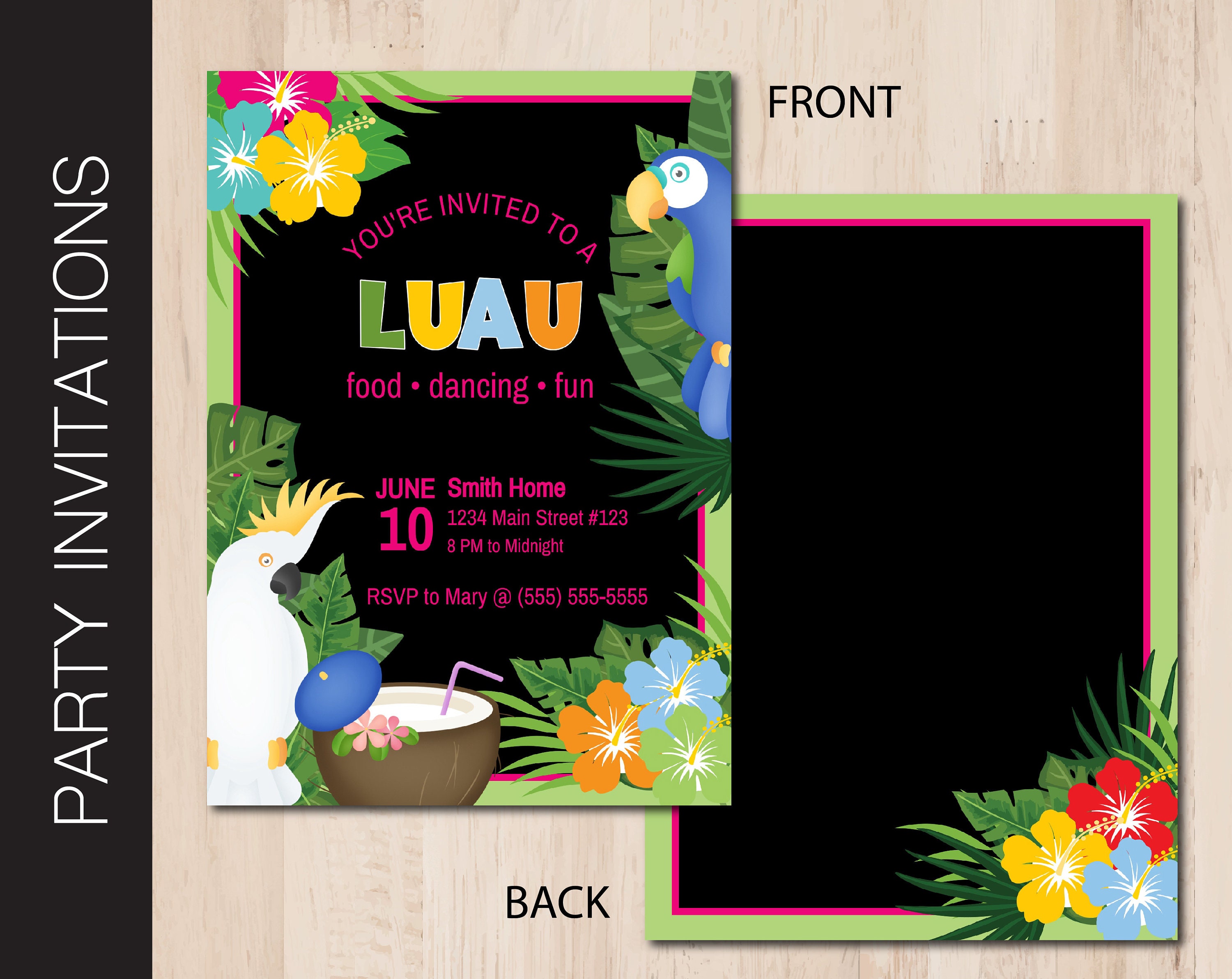 Editable LUAU Party Invitation | Hawaiian Party Invite | Tropical ...