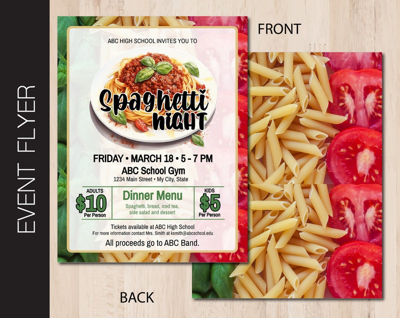 Editable Spaghetti Night Flyer | Custom Spaghetti Dinner Event ...