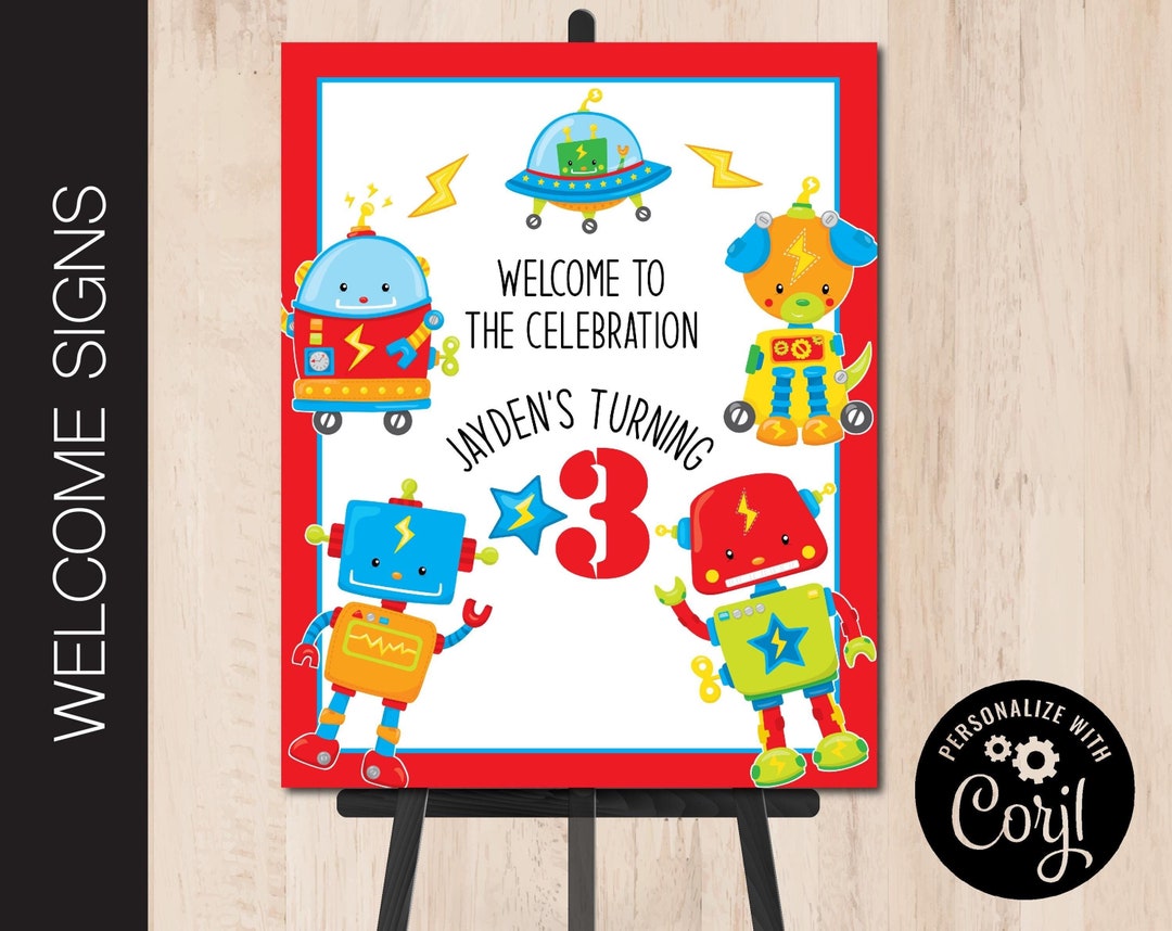 Editable TOY ROBOTS Party Welcome Sign | Reception Sign | Entrance ...