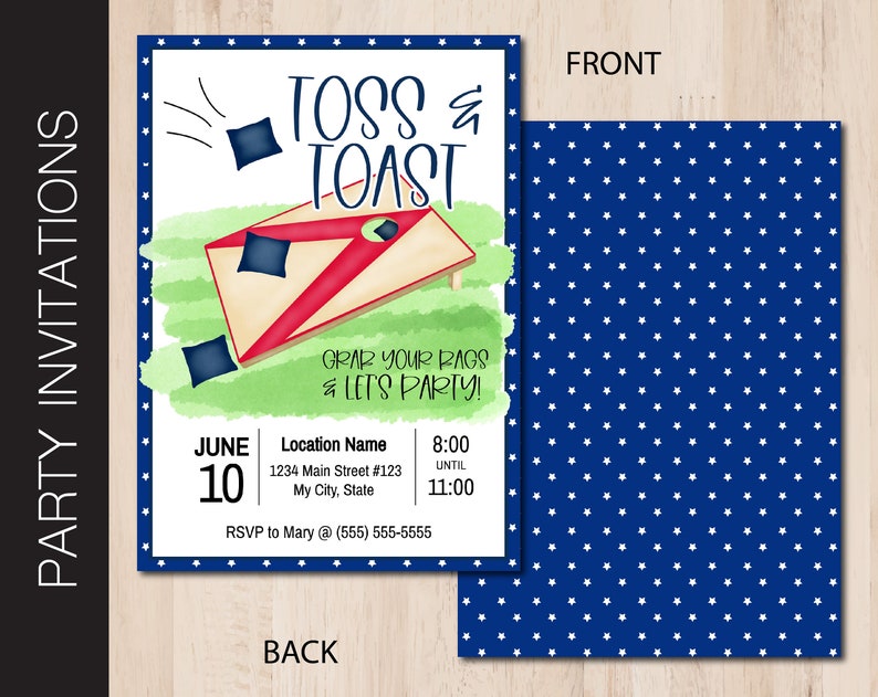 Editable TOSS & TOAST Invitation | Cornhole | Bean Bag Toss Invite ...