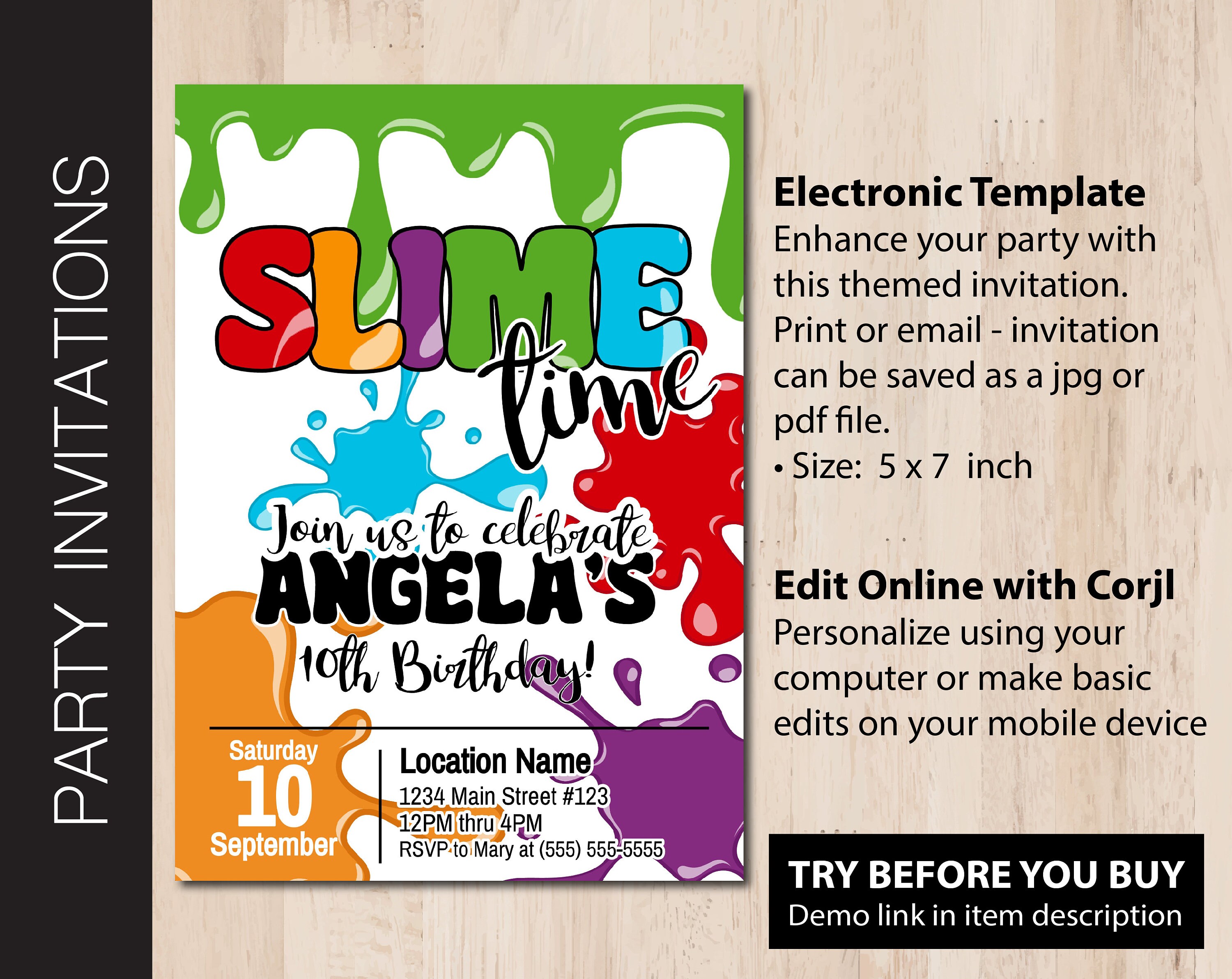 Editable SLIME Party Invitation | Slime Fun | Jump Party | Kids Party ...