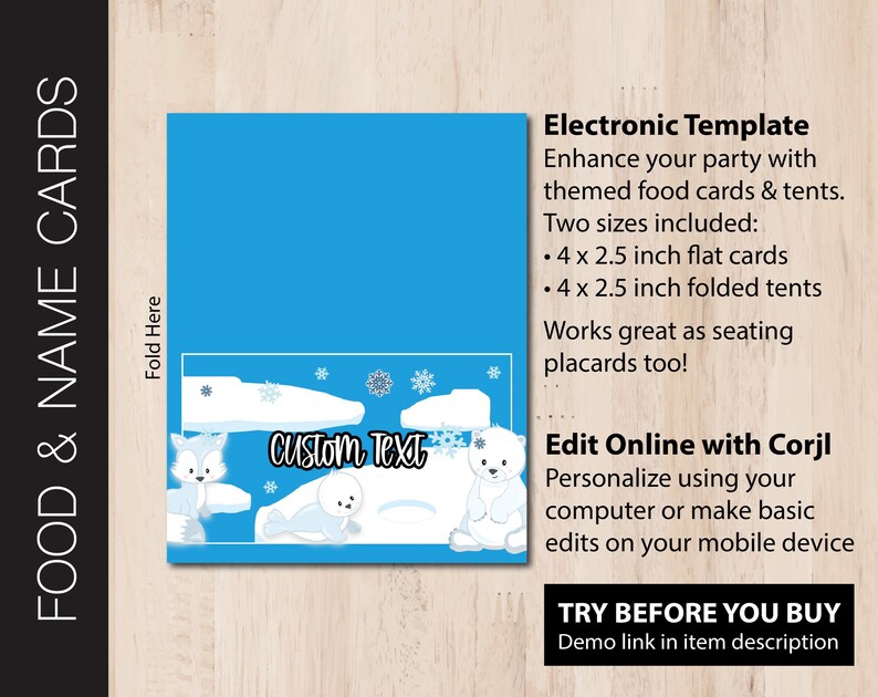 Editable ARCTIC ANIMALS Party Food Label Tents | Party Food Placards ...