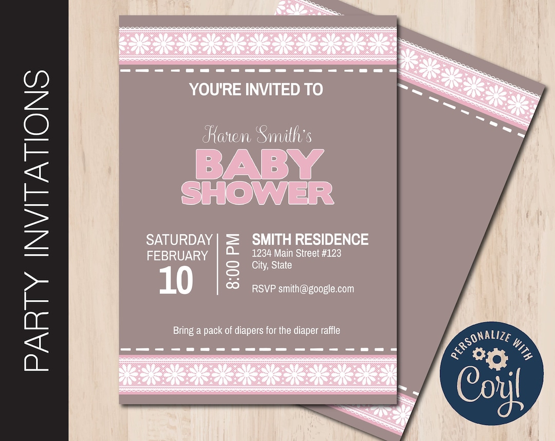 Editable BABY SHOWER Party Invitation | Baby Girl Themed | Print or ...