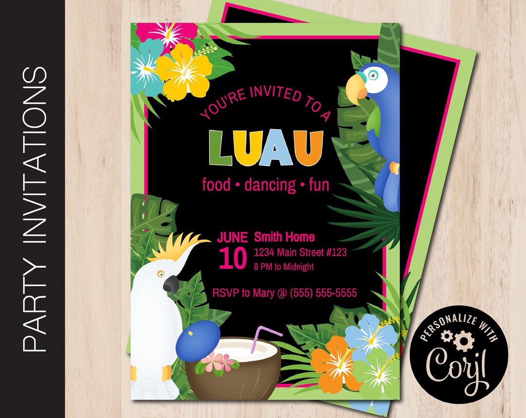 Editable LUAU Party Invitation Hawaiian Party Invite Tropical Nights ...