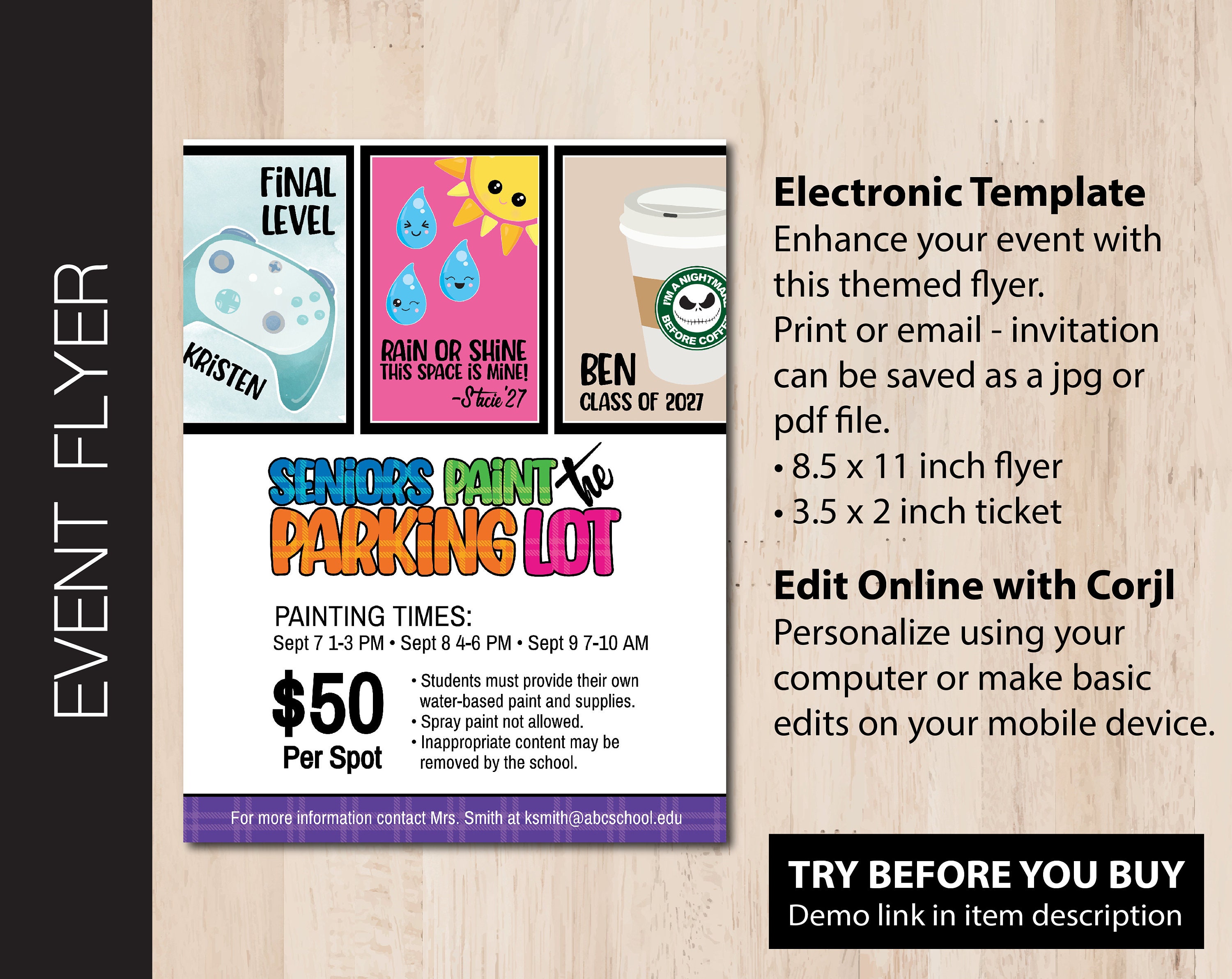 Editable Seniors Paint the Parking Lot Event Flyer | School Art| Fun ...