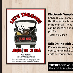 Editable TAILGATE Party Invitation | Game Day | Football Invite | Black ...