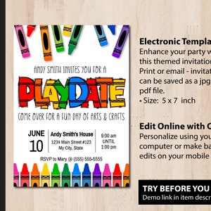 Editable PLAYDATE Invitation | Crayons | Schools Out | Arts & Crafts ...