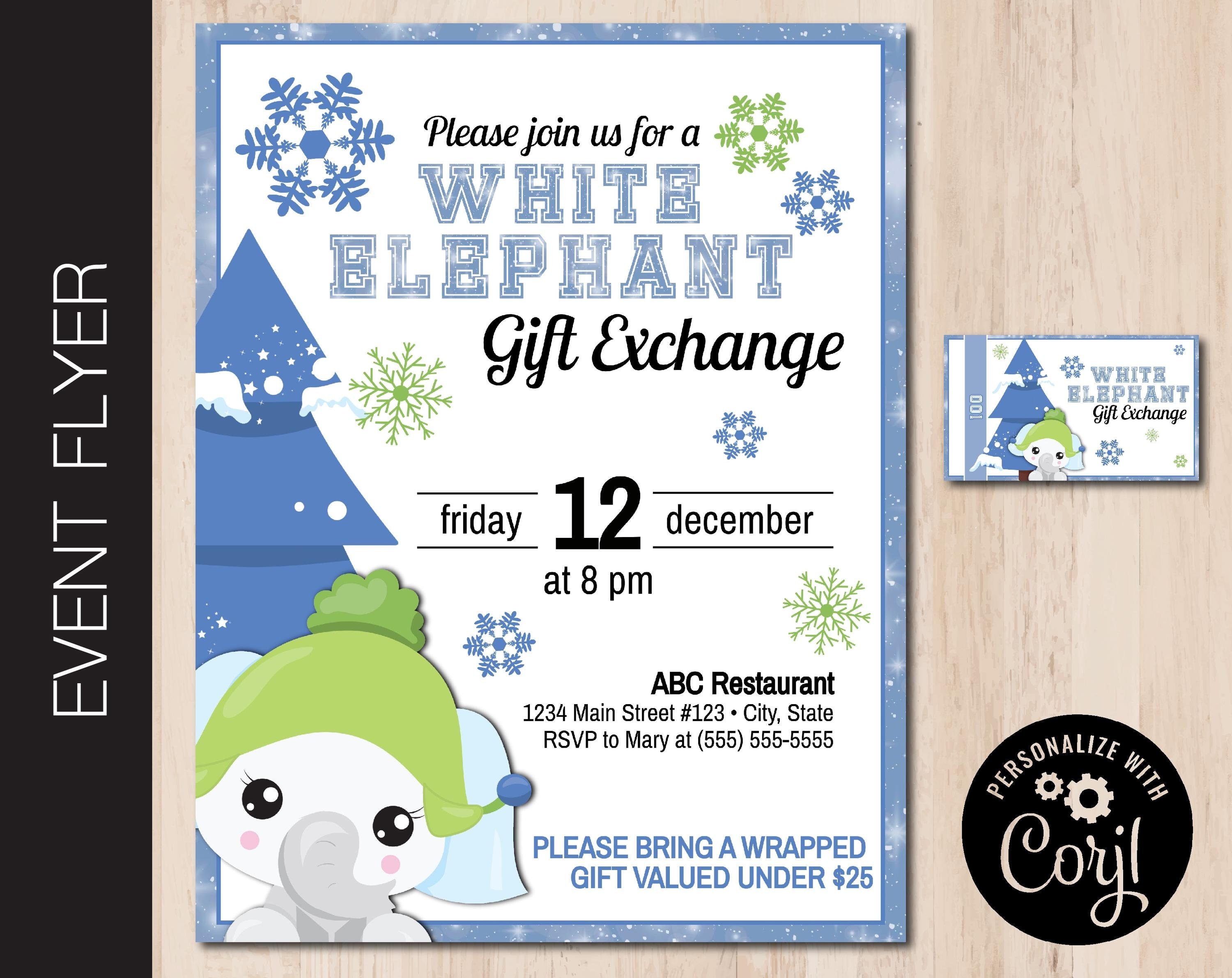 Editable White Elephant Event Flyer | Christmas Gift Exchange ...