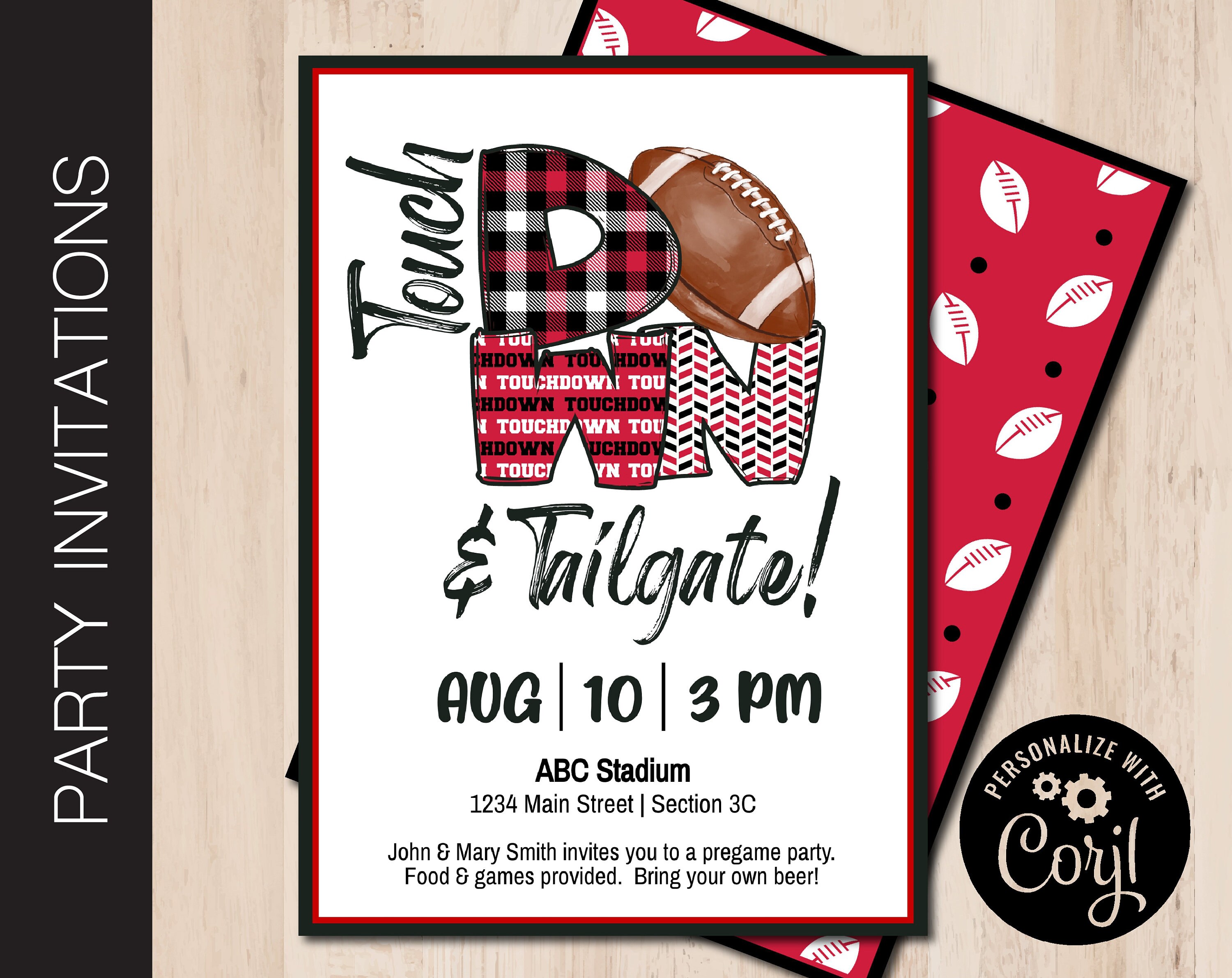 Editable TOUCHDOWN & Tailgate Party Invitation Game Day Football Invite ...