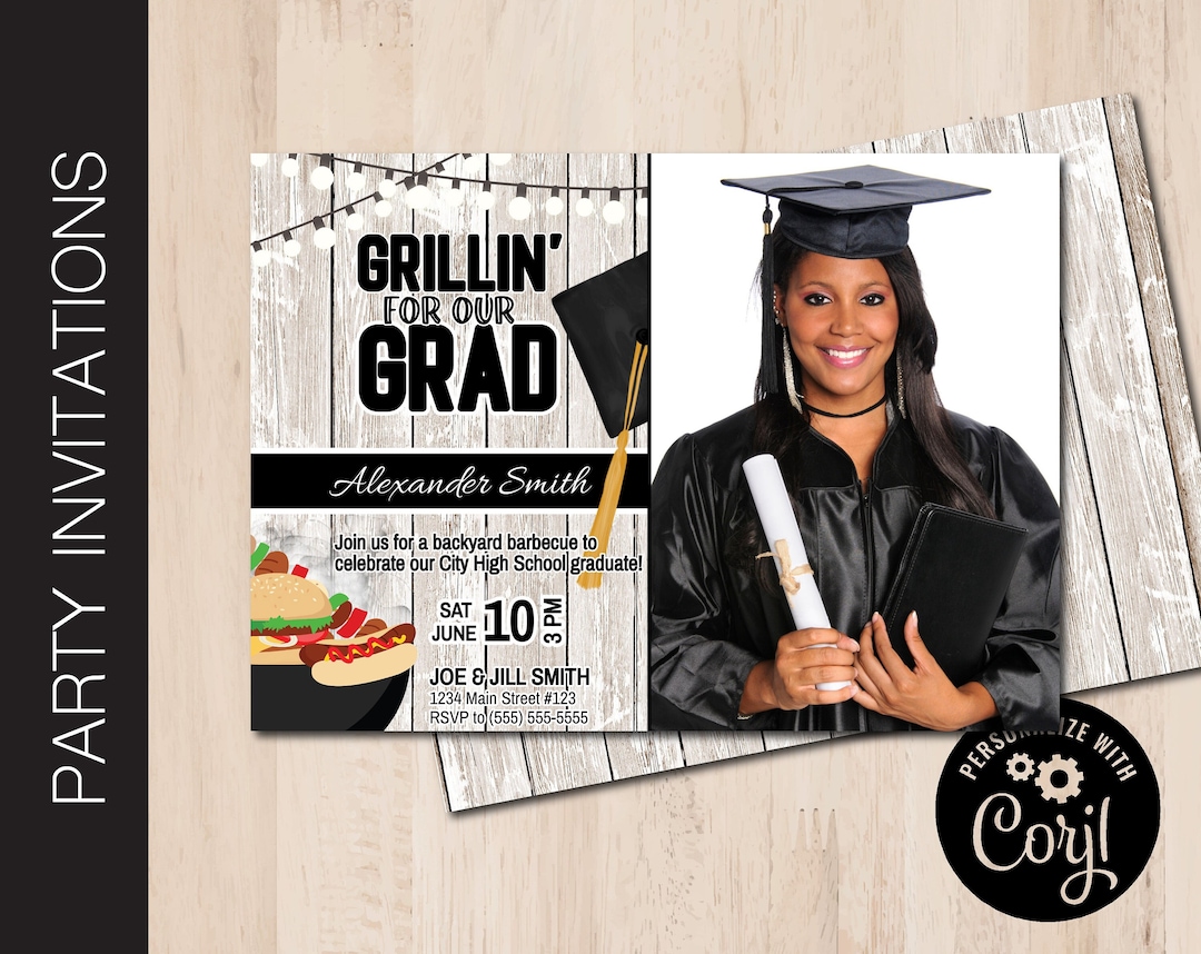 Editable GRILL for GRAD Party Invitation | Graduation Barbecue | BBQ ...