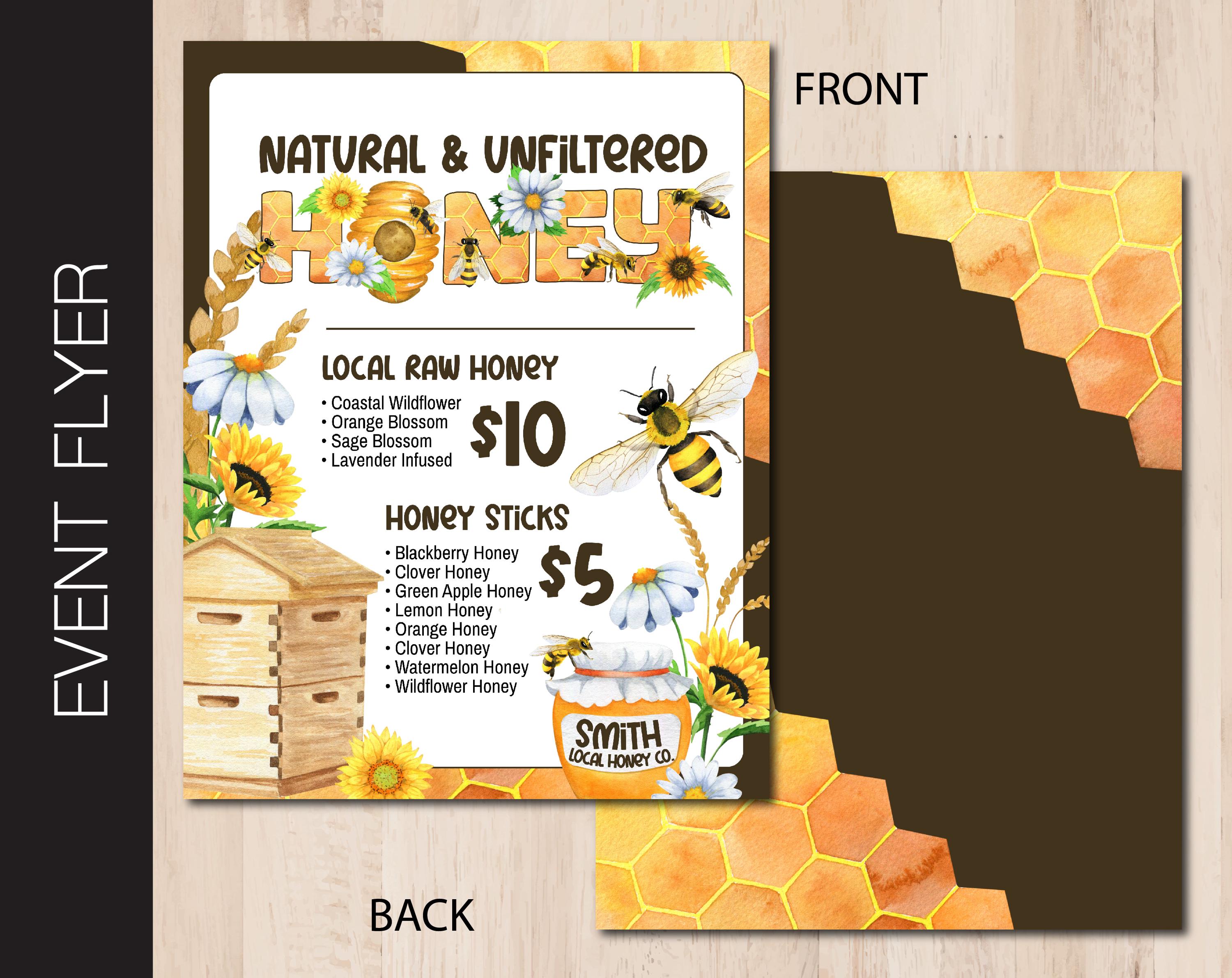 Editable Honey Sale Flyer | Custom Honey for Sale Event Invite | Honey ...