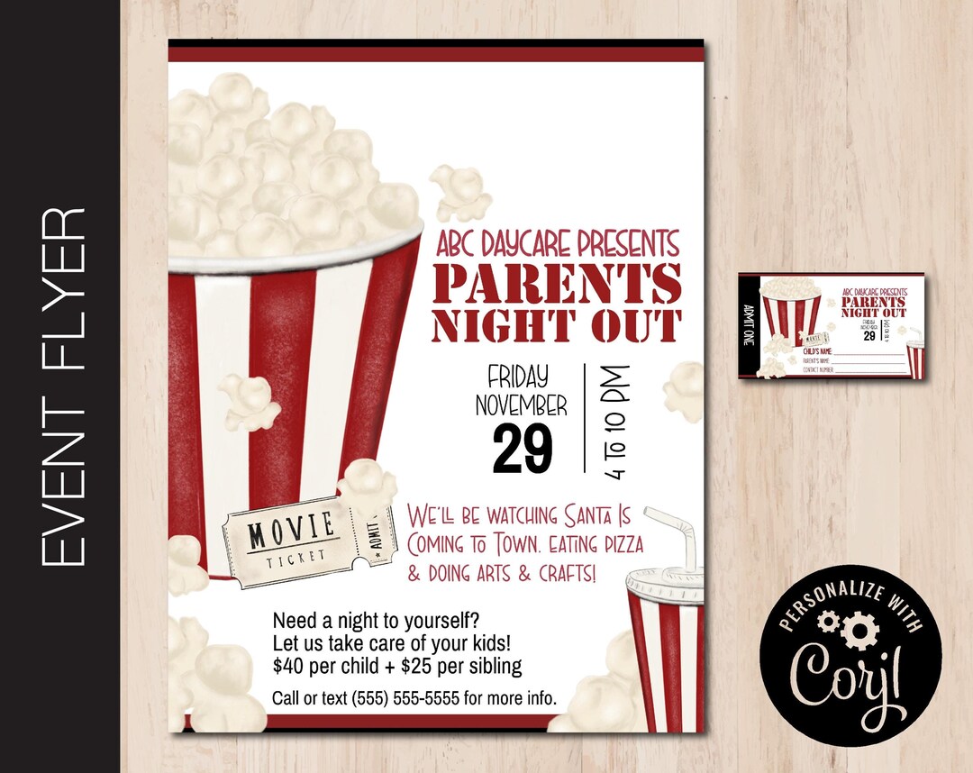 Editable Parents Night Out Flyer | Custom Date Night Poster Event ...